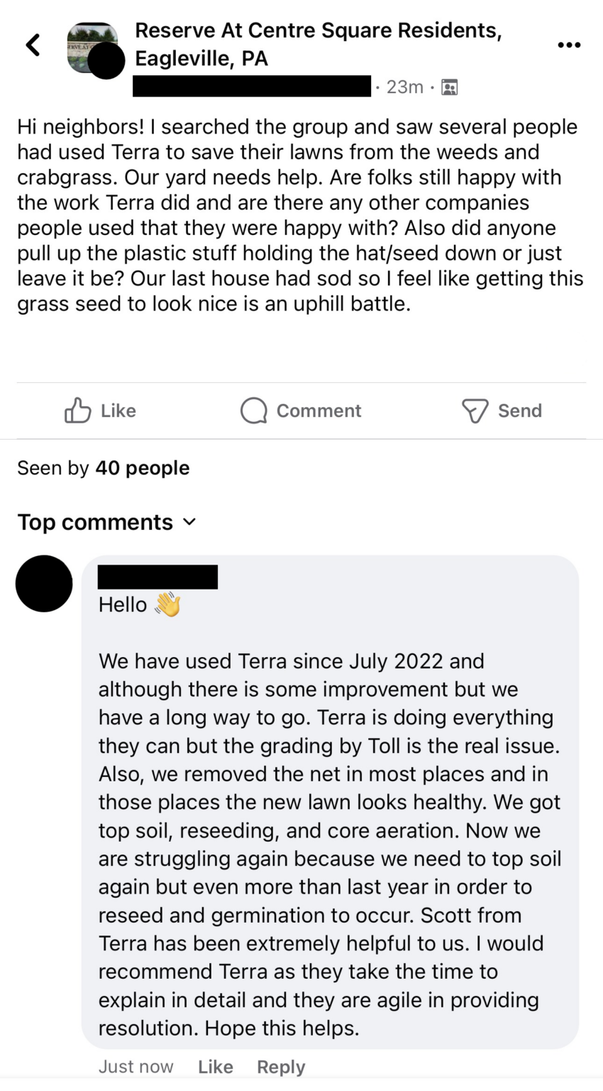 Facebook Testimonial: Terra Called Out As A Local Lawn Care Leader ...